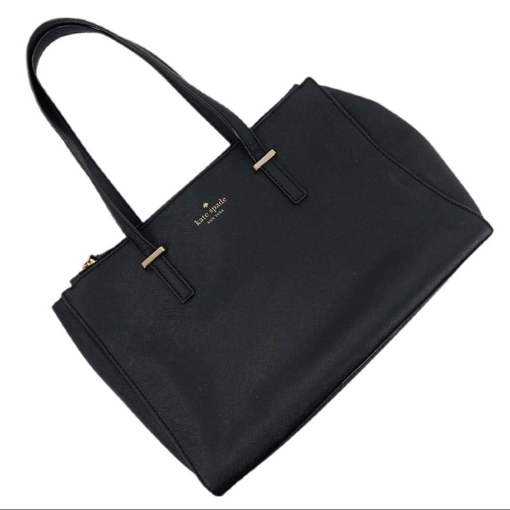 Kate Spade Black Leather Gold Emblem Lined Purse - Gem